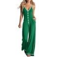 Asgosdo Women Overalls V Neck Sleeveless Button Color Block Wide ...