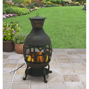 "Esschert Design Outdoor Wood Burning Chiminea, 26"" Black Finish Cast ...