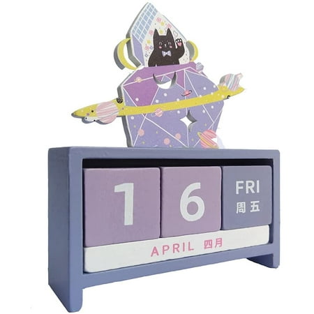 HUACA Wooden Cubes Desktop Calendar Perpetual Block Month Date Week ...