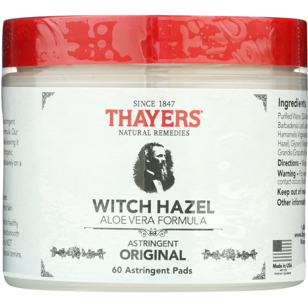 THAYERS: Witch Hazel Astringent Pads Original with Aloe Vera, 60 Pads ...