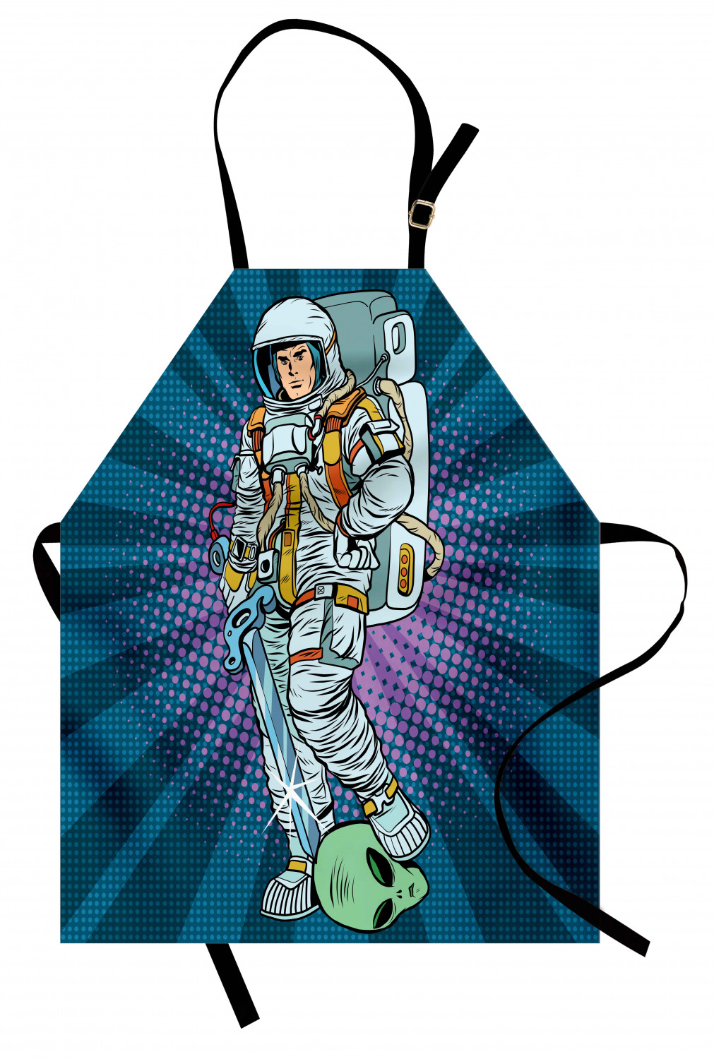 Astronaut Apron Galaxy Figure and Severed Alien Head Masculine Space ...