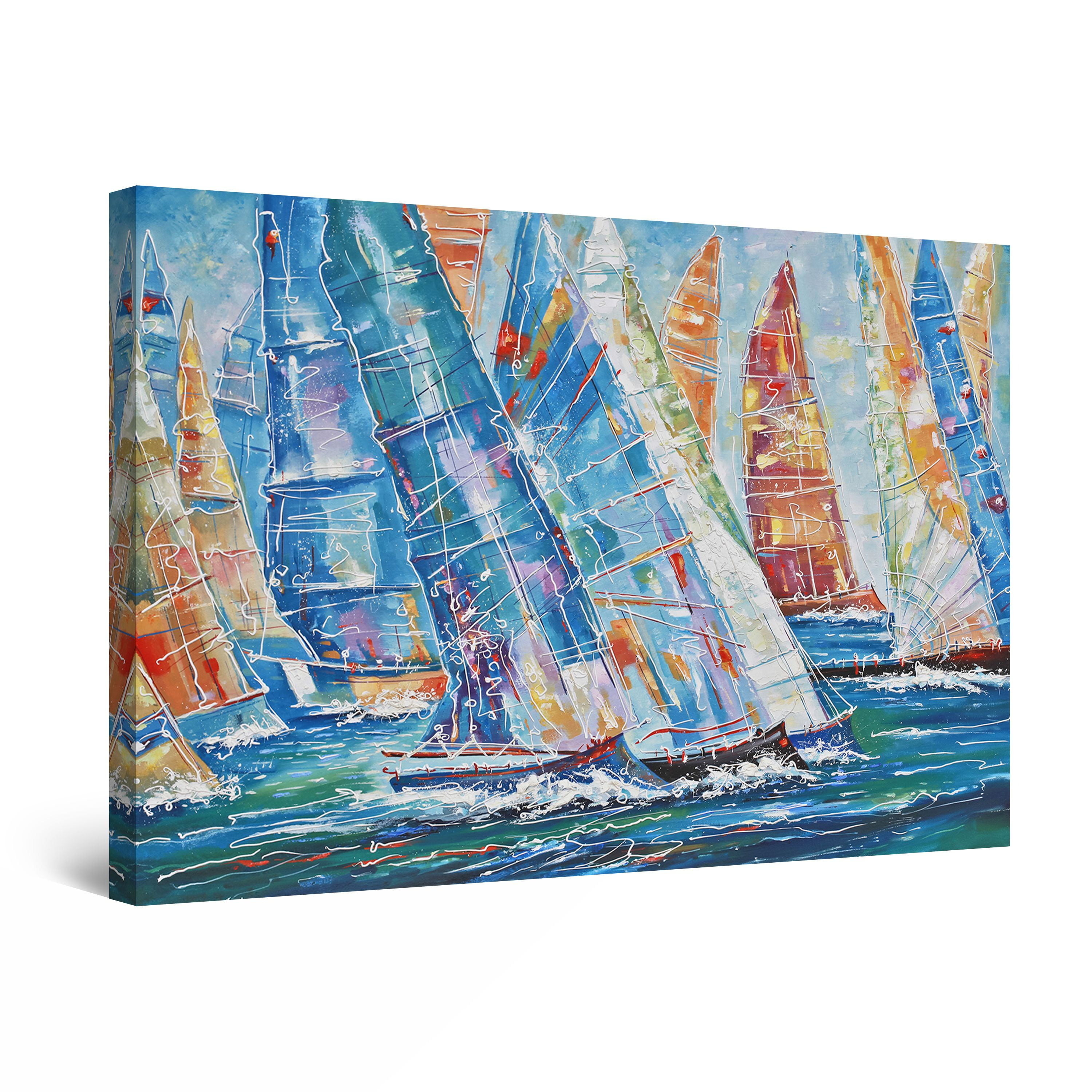 Startonight Canvas Wall Art Abstract - Parade of Sailing Boats, Intense ...
