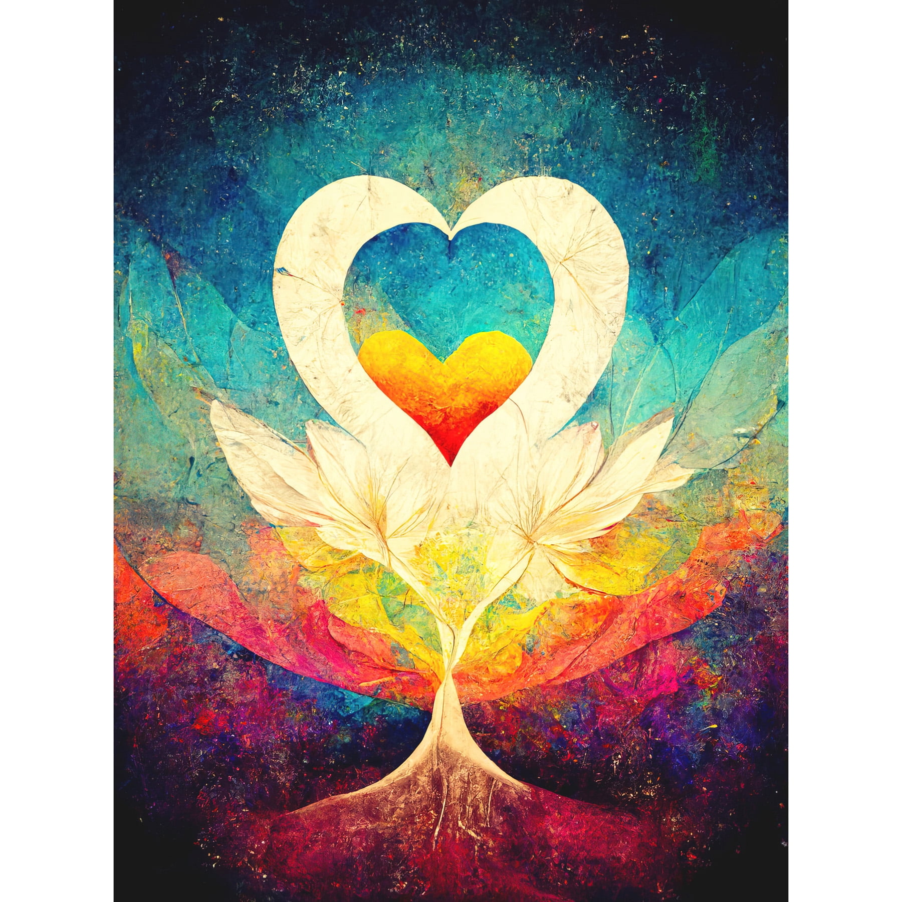 Growing Love Heart Painting With Rainbow Colour Gradient Unframed Wall ...