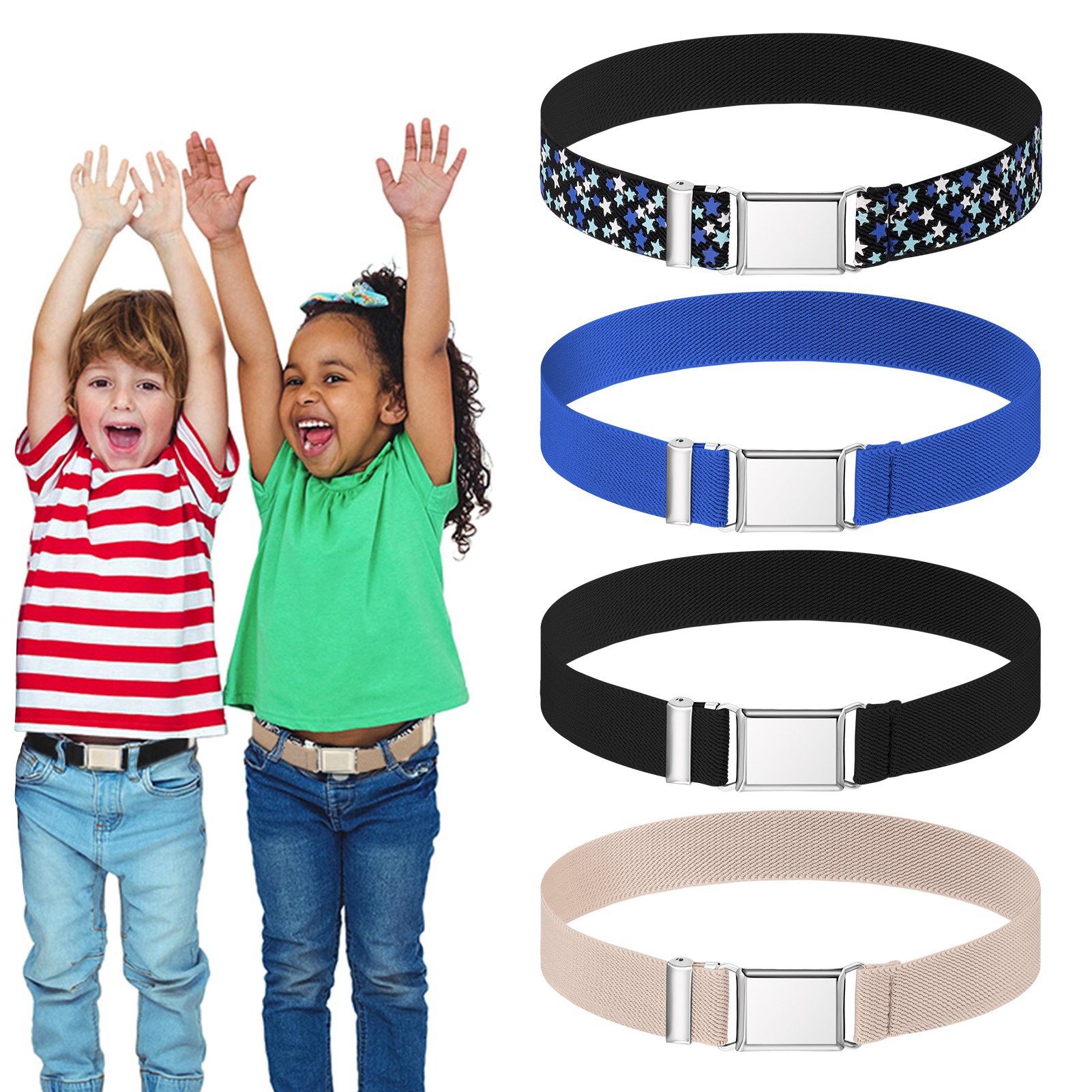 CTM Kids' Adjustable Elastic Belt with Magnetic Buckle (Pack of 3 ...