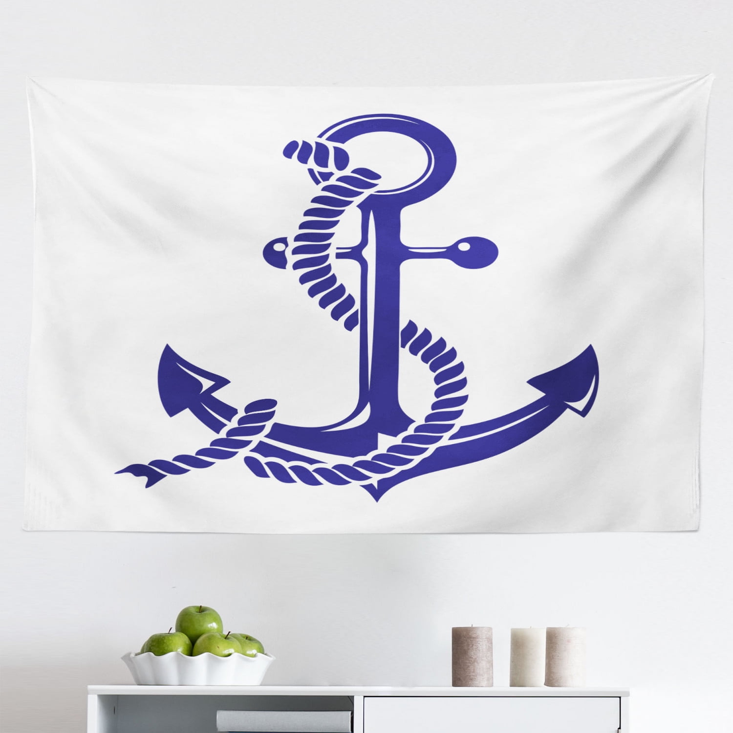 Maritime Tapestry, Nautical Items as Repetitive Horizontal Lines Shells ...