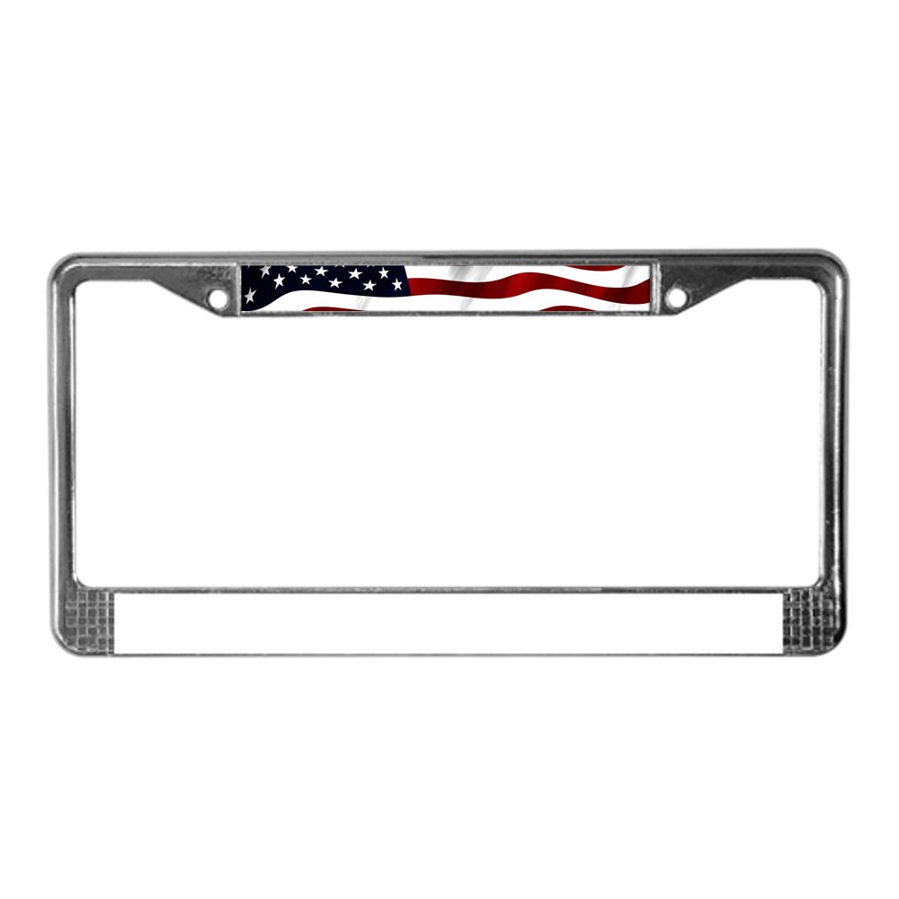 CafePress - American Flag USA License Plate Frame - Chrome License ...
