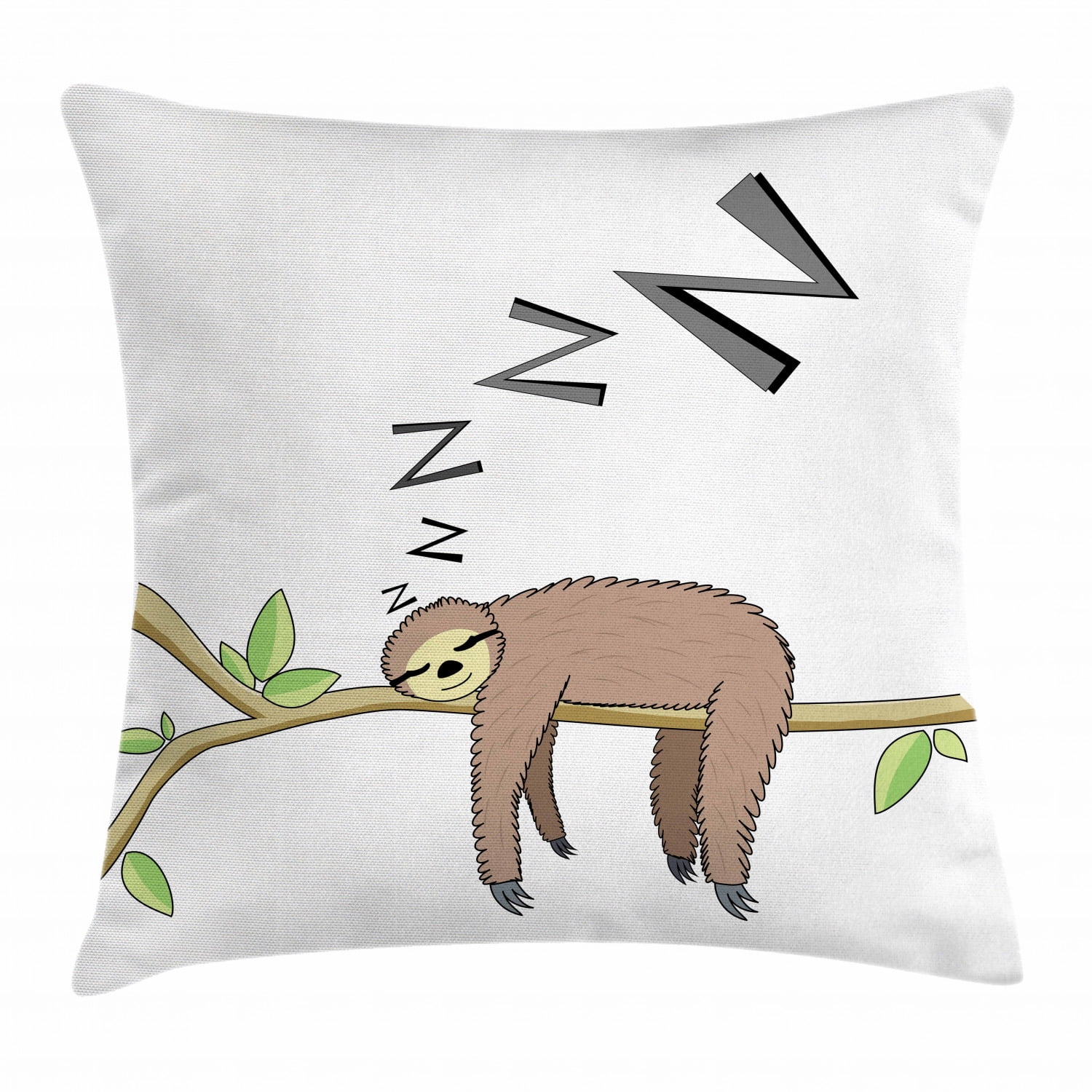 Sloth Throw Pillow Cushion Cover, Arboreal Mammal Sleeping on Branch in ...