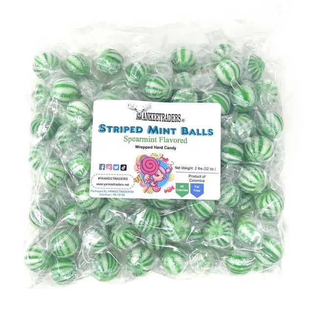 YANKEETRADERS® Hard Candy Spearmint Striped Balls - 2 lbs. - Walmart.com