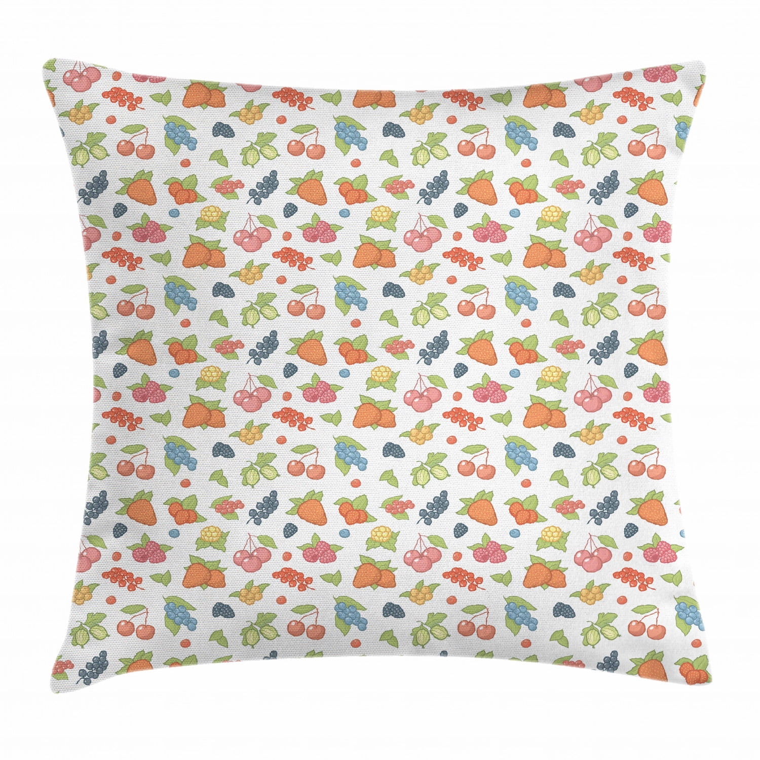 Fruit Throw Pillow Cushion Cover, Grape Cherry Strawberry Berry Pastel ...