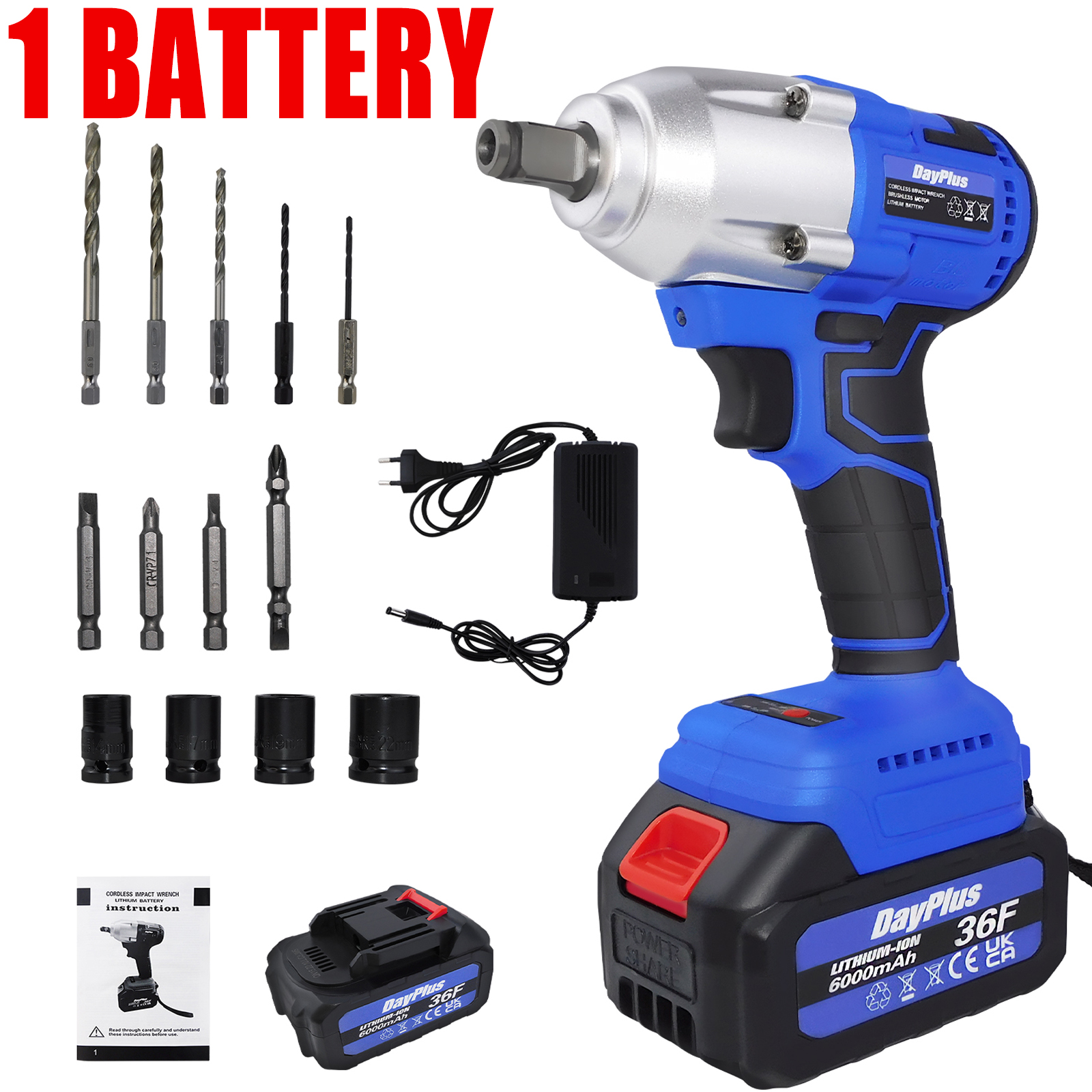 Dayplus 2IN1 Cordless Electric Impact Wrench Gun 1/2' Driver Drill w ...