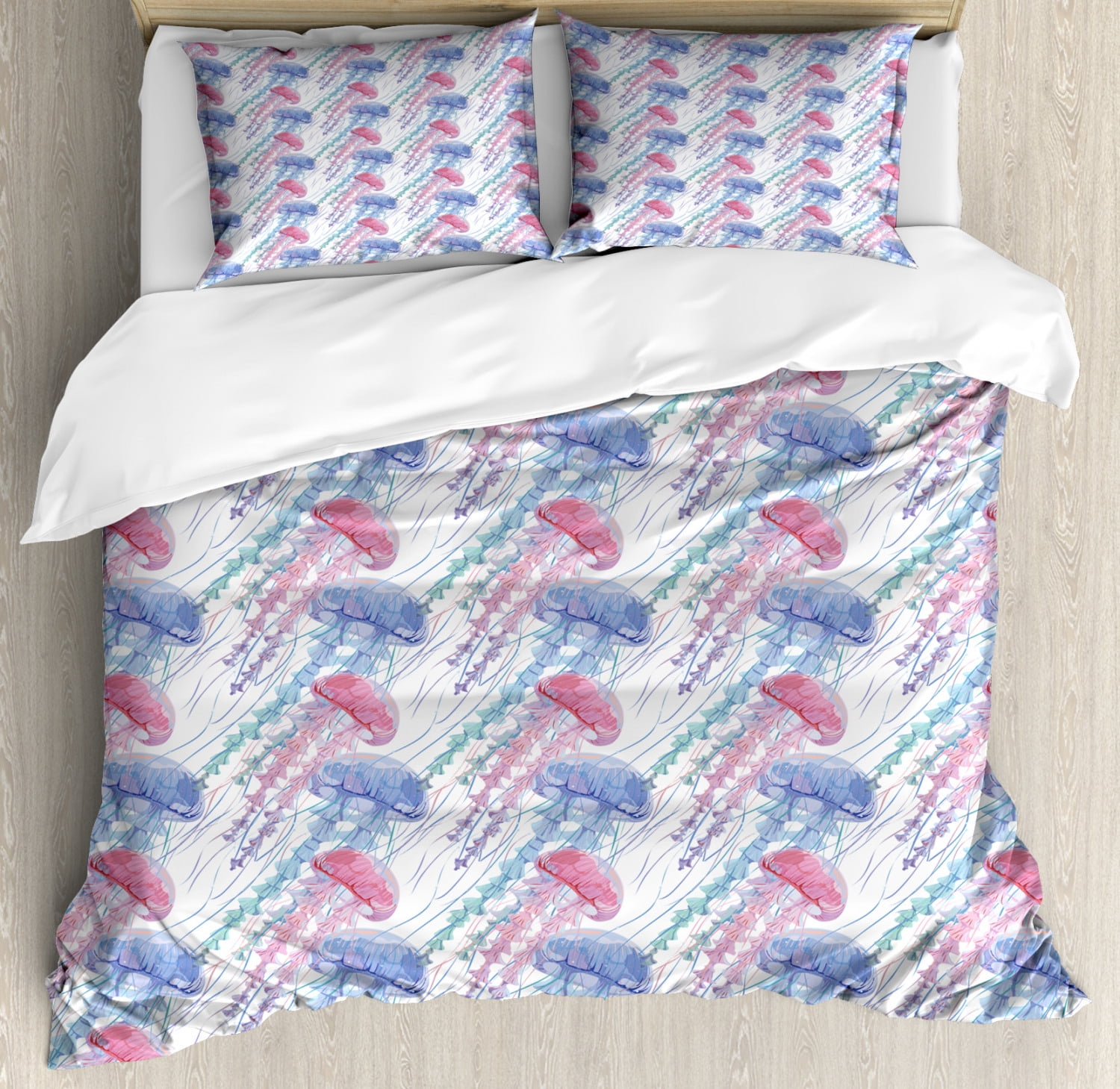 Jellyfish Duvet Cover Set Queen Size, Continuous Pattern of Colorful ...