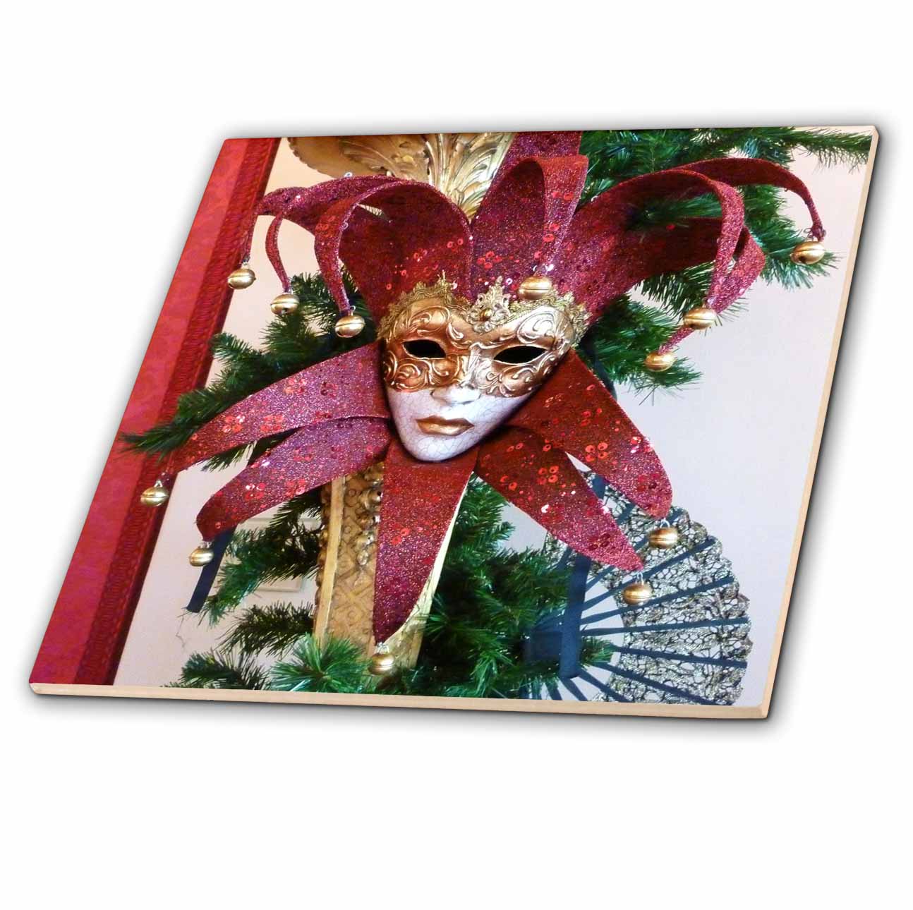 3dRose Red and Gold Vintage Mardi Gras Mask - Ceramic Tile, 12-inch ...