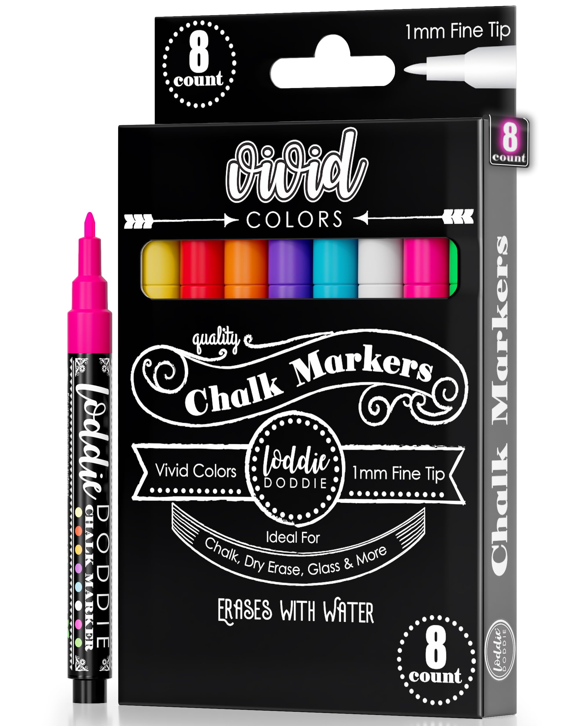 Marcadores de tiza líquida Loddie Doddie, punta fina, 8 colores neón ...
