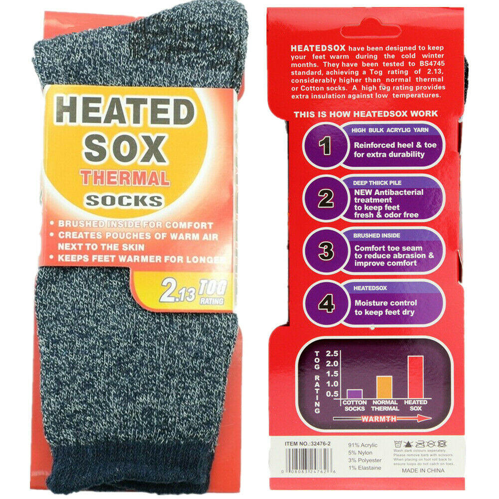 Men's Warm Thermal Socks Heated Sox Reinforced Toe & Heel 2.13 TOG ...