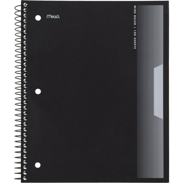 Mead Spiral Notebook, 1 Subject, Wide Ruled, 8 1/2" x 11", Black ...