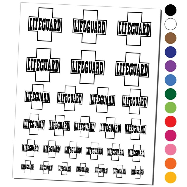 Lifeguard with Cross Fun Text Water Resistant Temporary Tattoo Set Fake ...