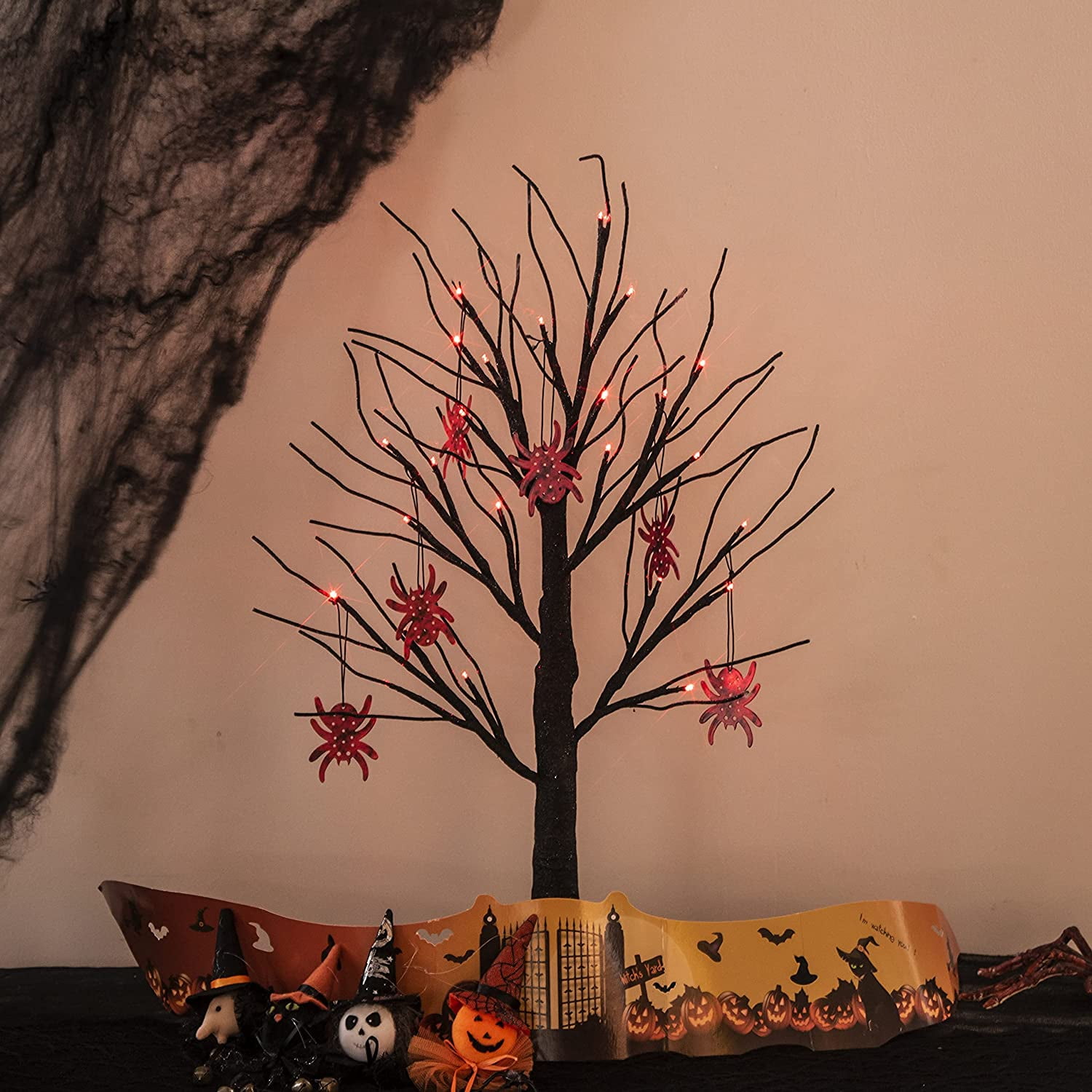 Party Supplies 2FT 24LED Black Spooky Tree Glittered with Purple Lights ...