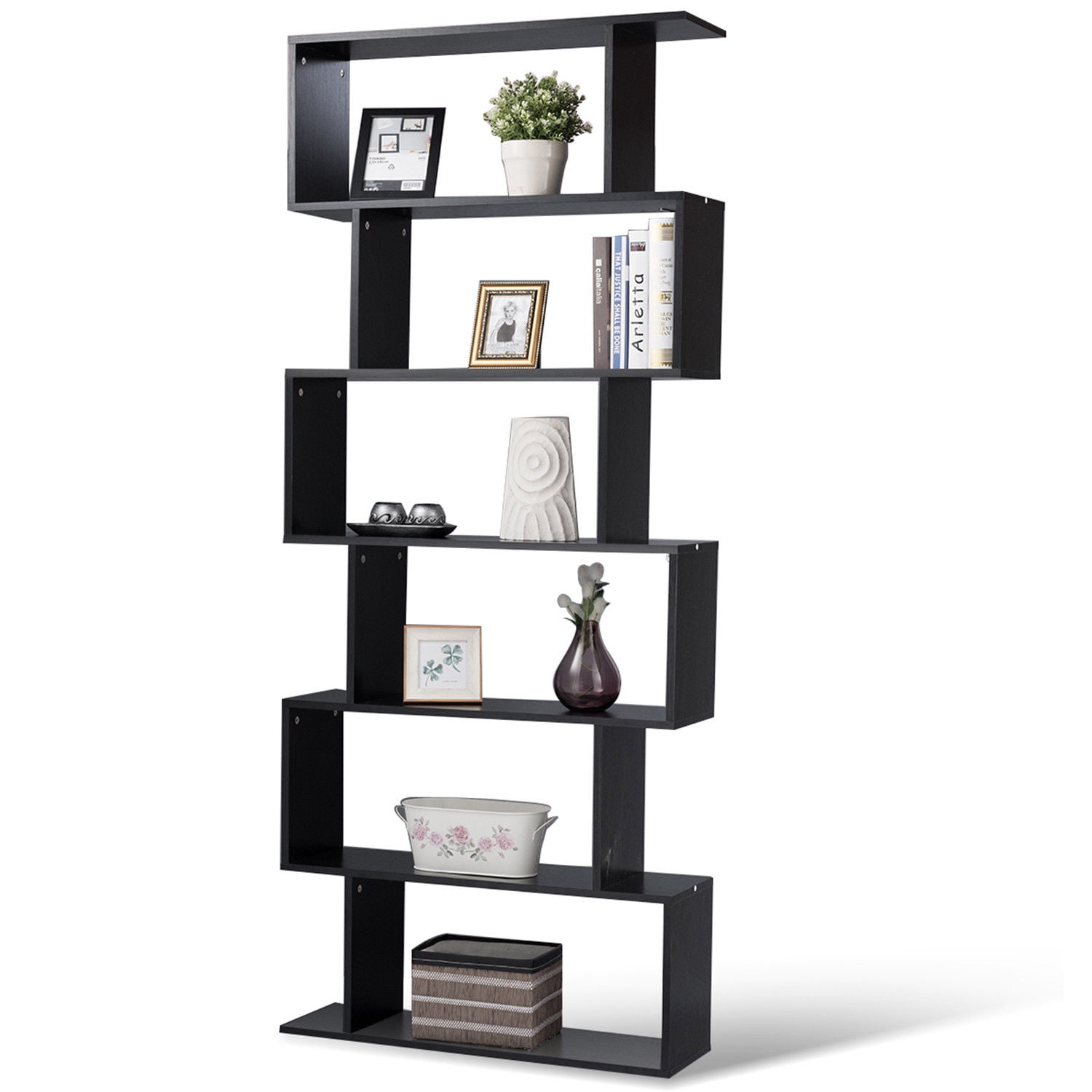 Click here for Gymax 6 Tier S-Shaped Bookcase Z-Shelf Style Stora... prices