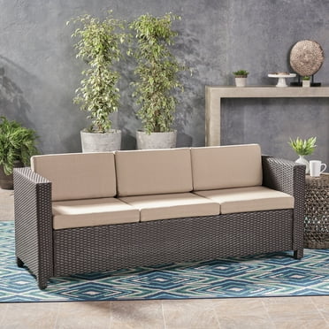 Sanger Outdoor Wicker 3 Seater Sofa with Cushion, Grey, Beige - Walmart.com