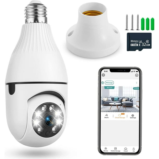 Wireless Bulb Camera, WiFi Light Bulb Camera 1080P, 360°Panoramic ...