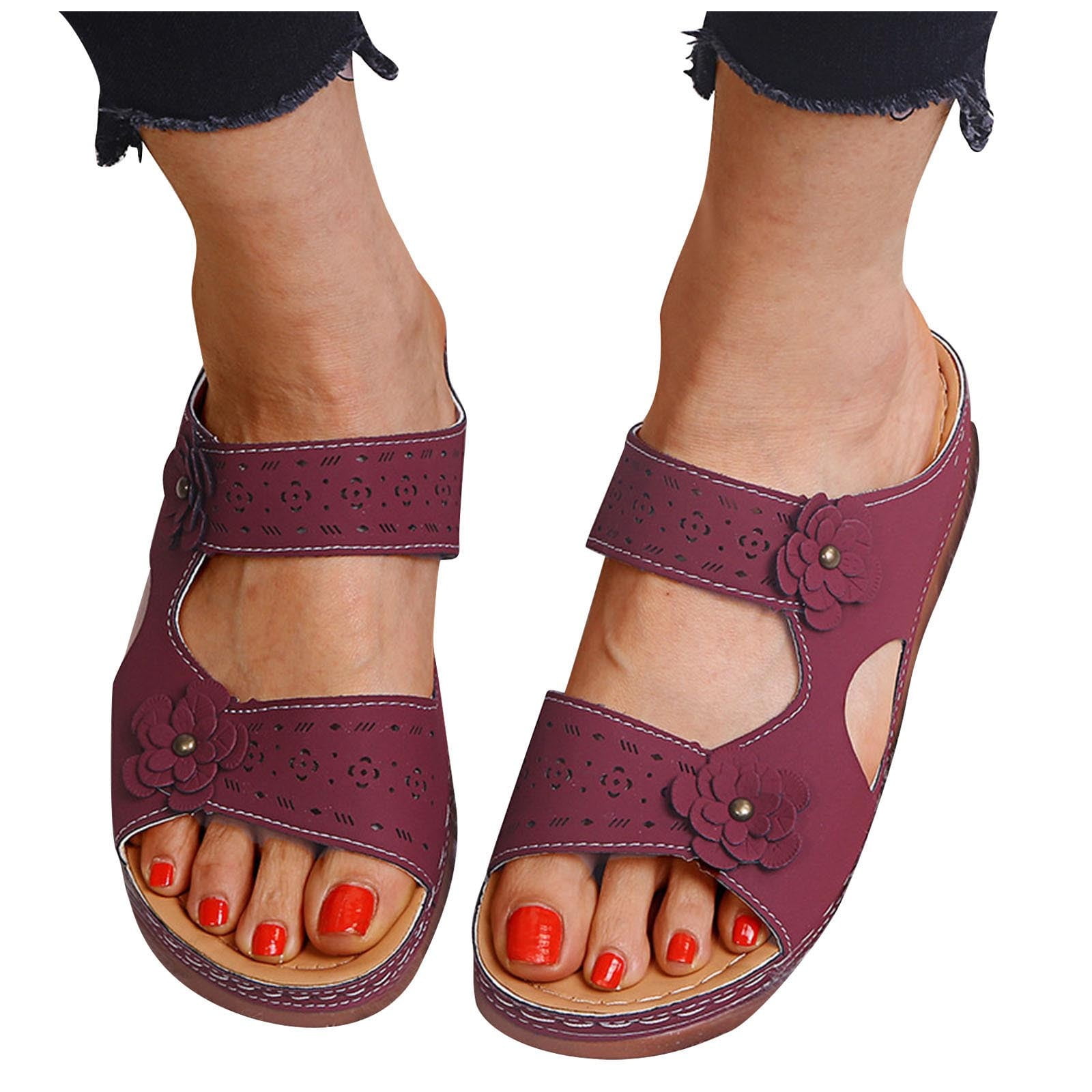 Wedge Slide Slippers Women Ladies Outdoor Slippers Pearl Chain Soft ...