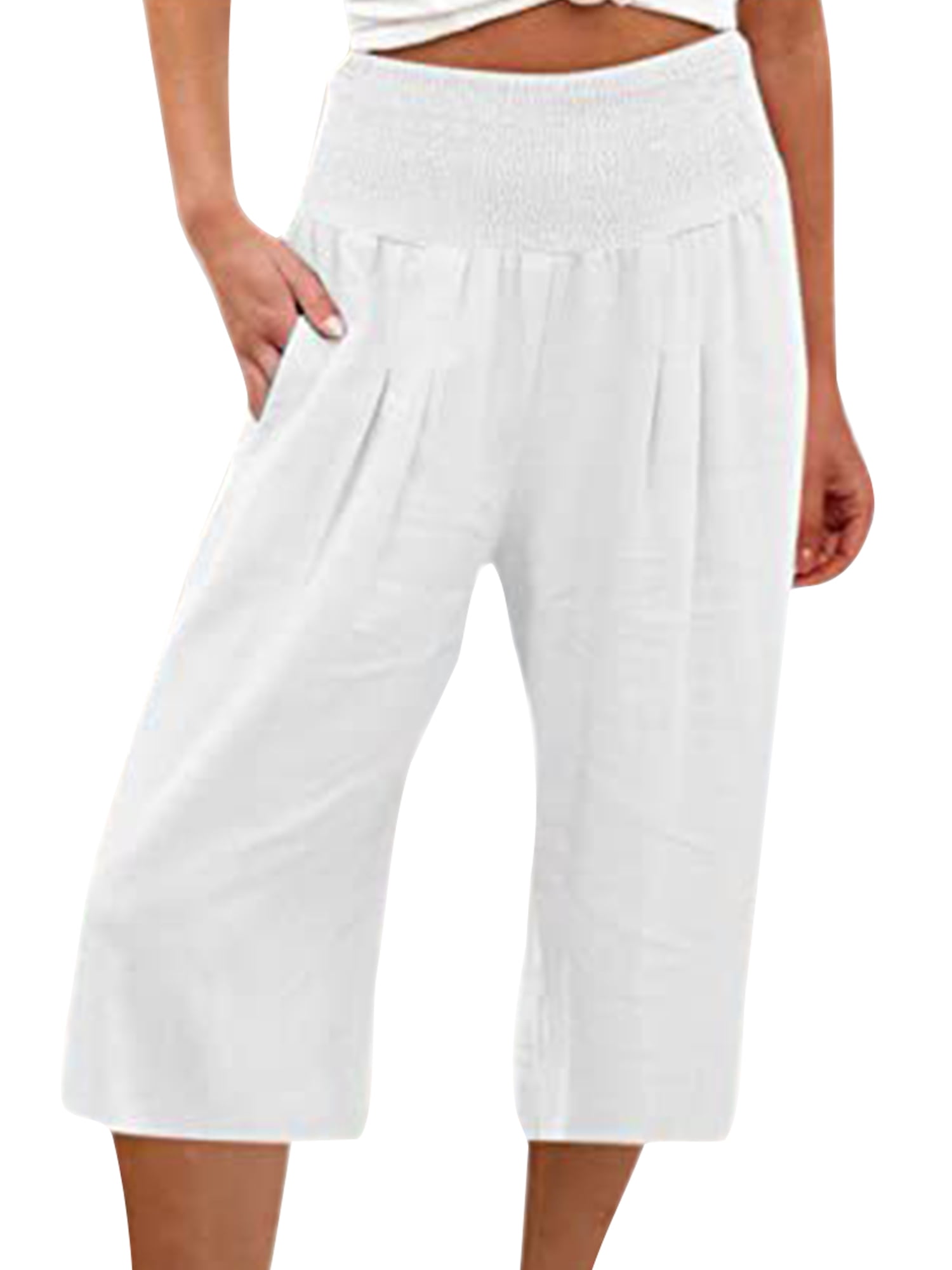 Frontwalk Womens Loose Capri Pants Palazzo Wide Leg Pants Summer Cotton
