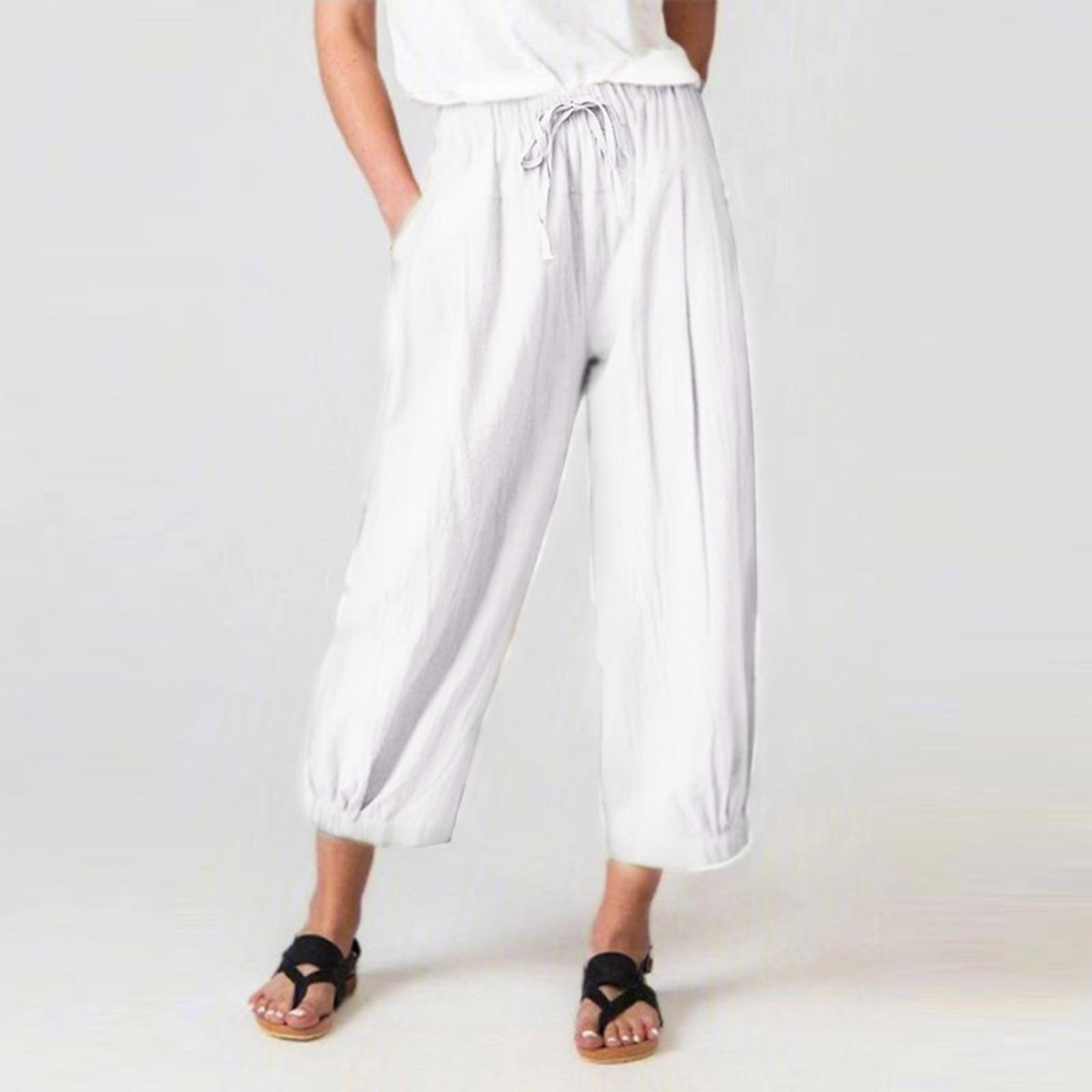 Chgbmok Plus Size Capris For Women Casual Loose Capri Pants With