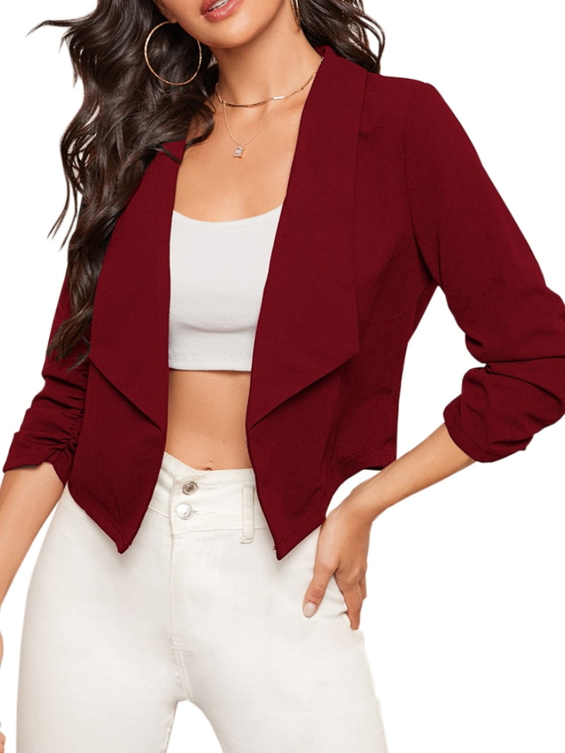Remikst Women’s Casual Short Blazers 3/4 Sleeve Knit Cropped Office ...