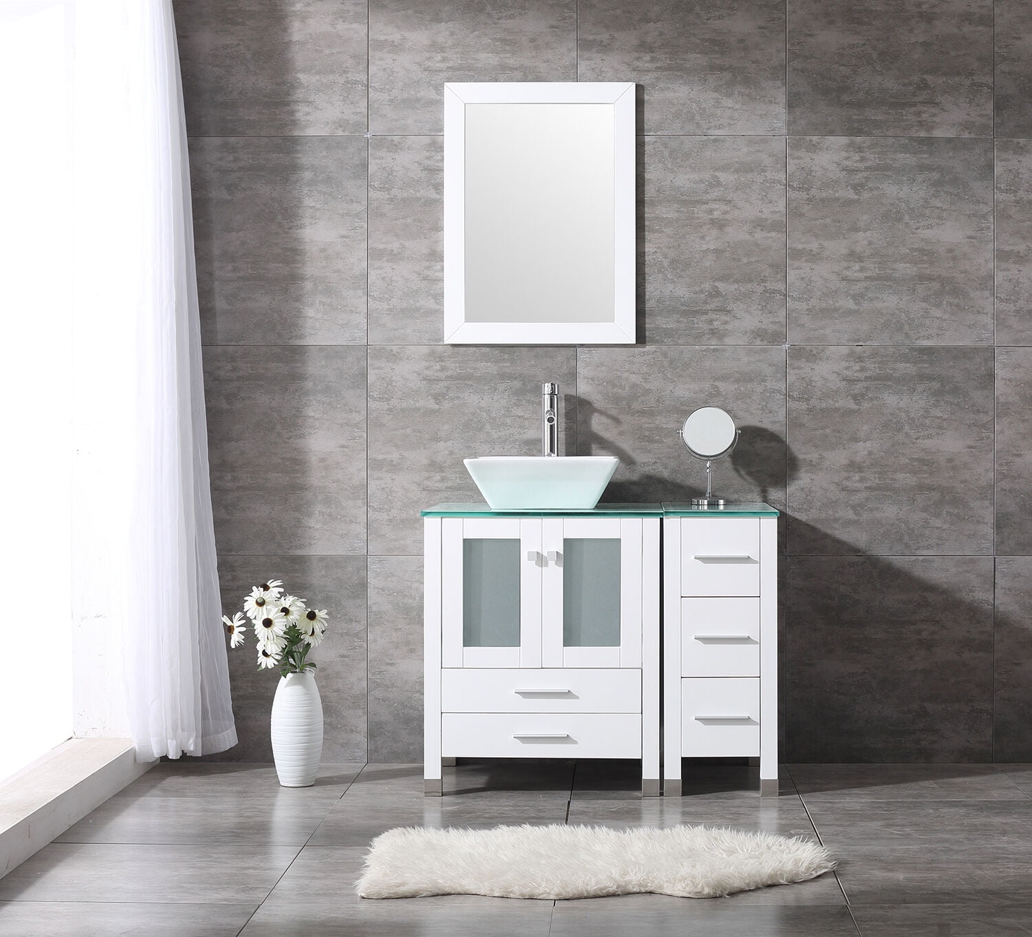 Wonline 36" Square Ceramic Sink Bathroom Vanity Cabinet Solid Wood ...