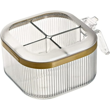LUO 4 Compartments Seasoning Box With Lid,Clear Seasoning Storage Box ...