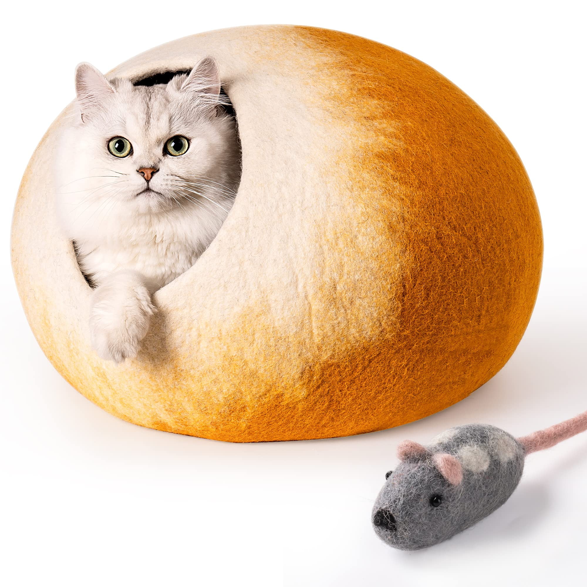 Mewoofun Medium Cat Cave Bed,Handmade Wool Cat House,Felt Cat Caves for ...