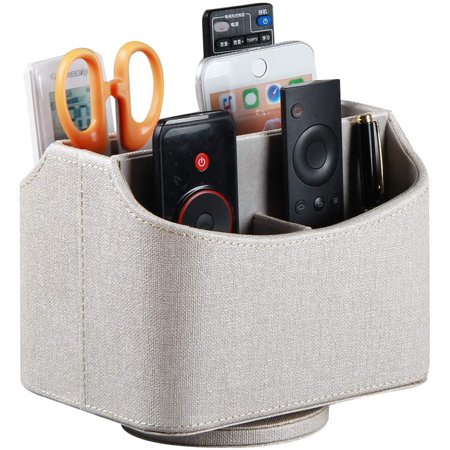 Leather Remote Control Holder, 360 Degree Spinning Desk TV Remote Caddy ...