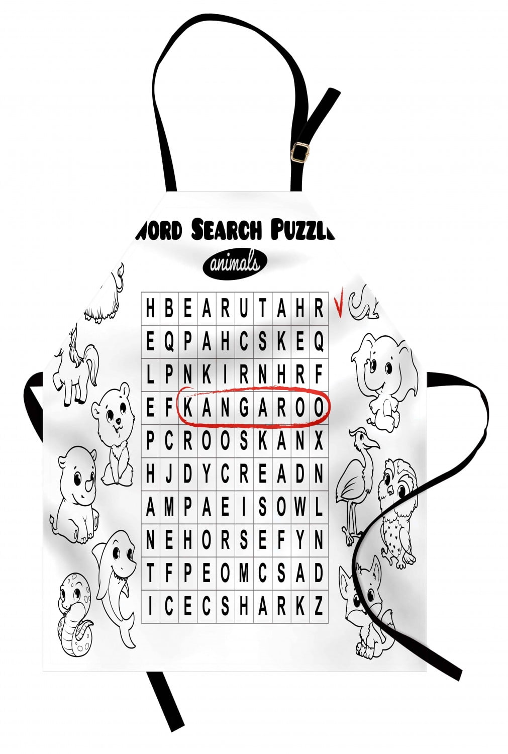 Word Search Puzzle Apron Black and White Game Sheet Design Finding The ...