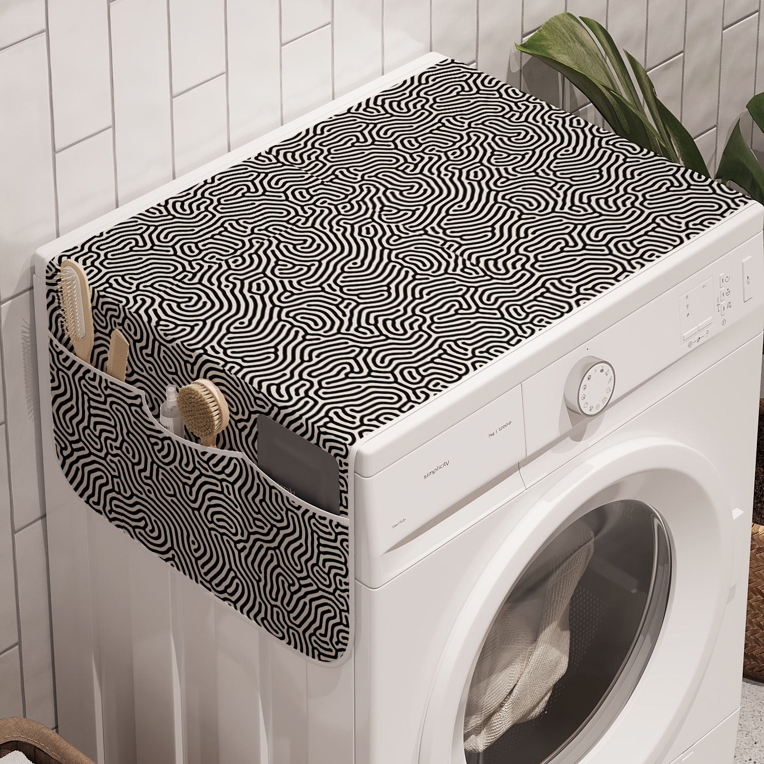Black and White Washing Machine Organizer, Maze Labyrinth Pattern ...