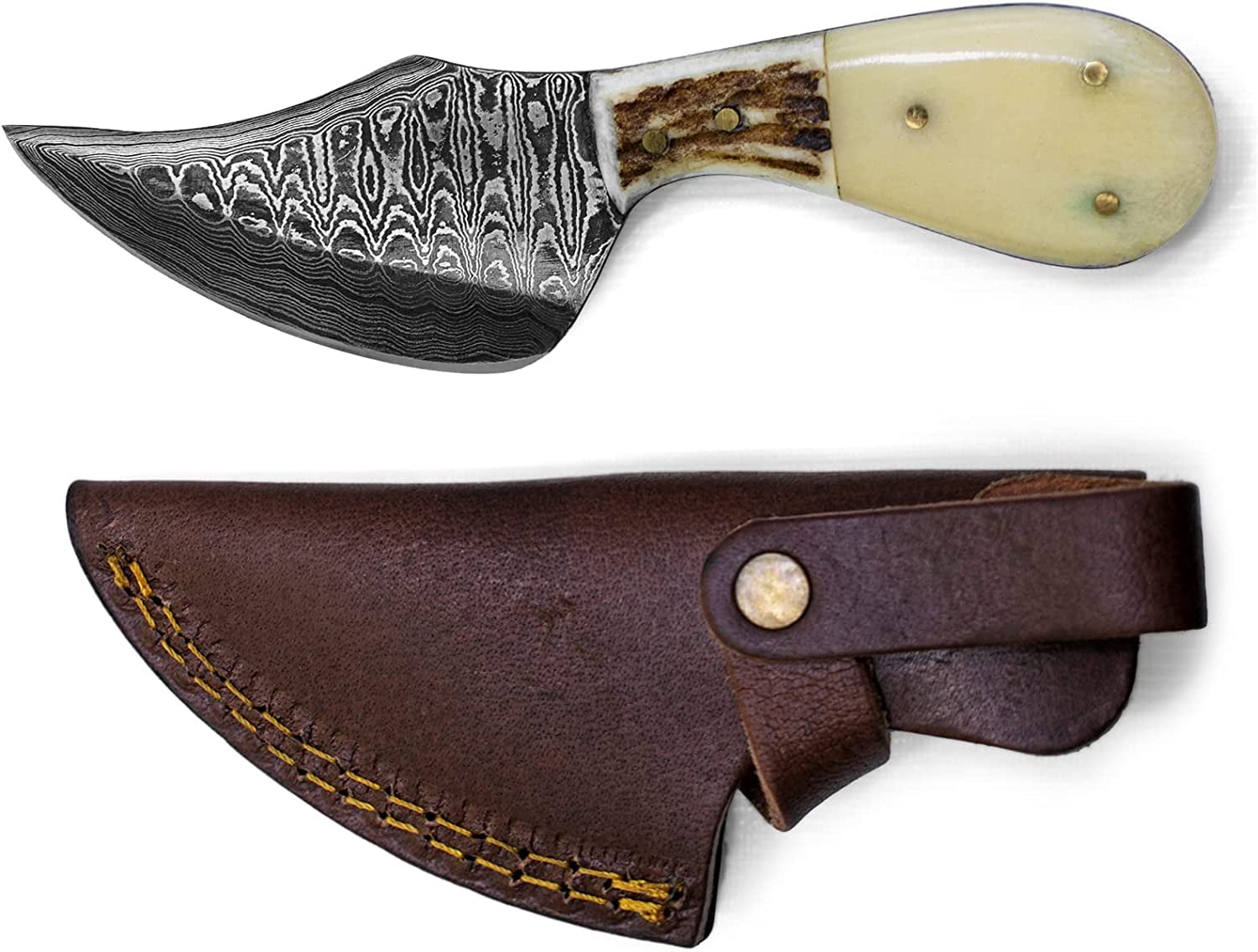 Titan International Knives Damascus Steel Skinning Knife with Stag Horn ...