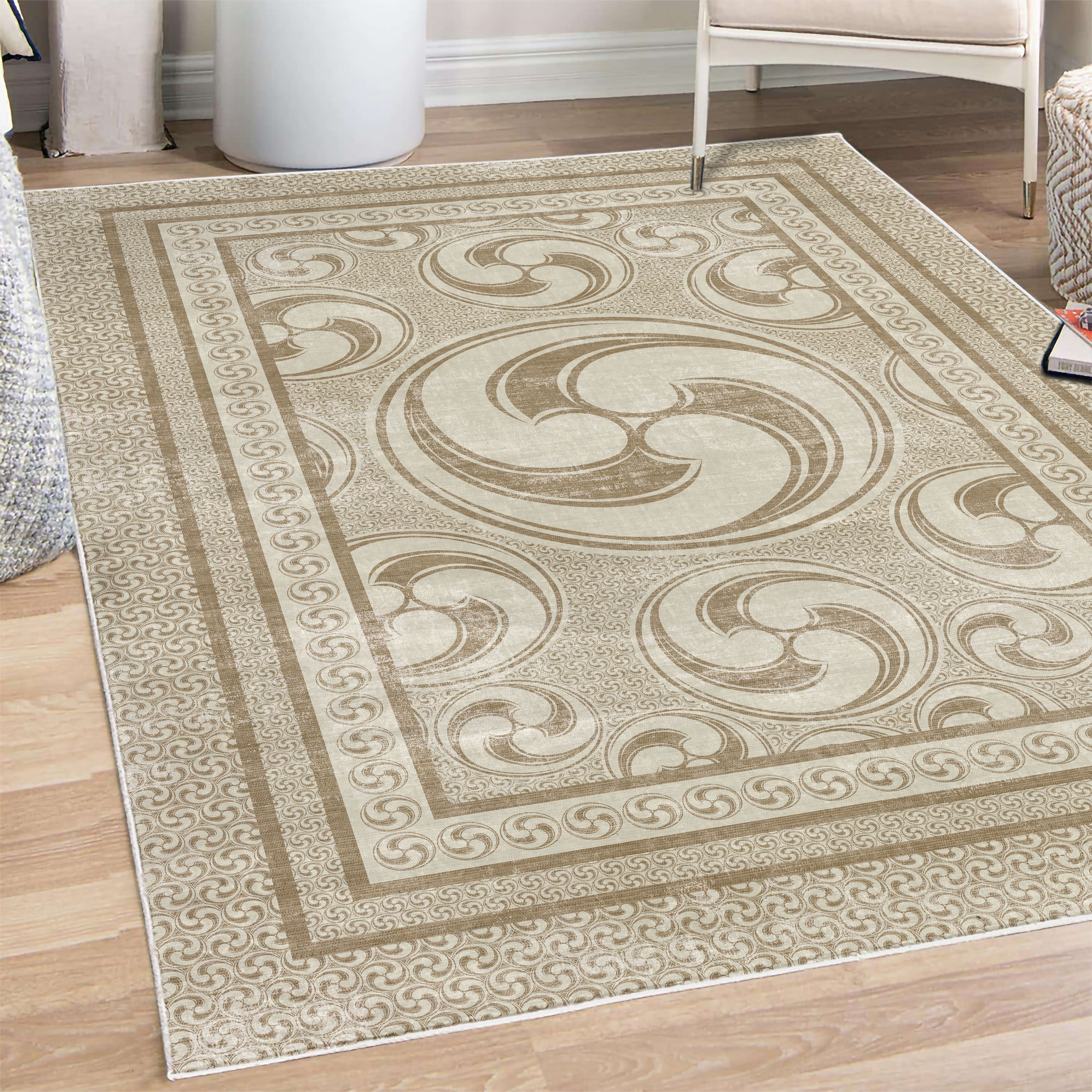 Geometric Decorative Rug, Whirling Look Abstract Circle Design Rounds ...