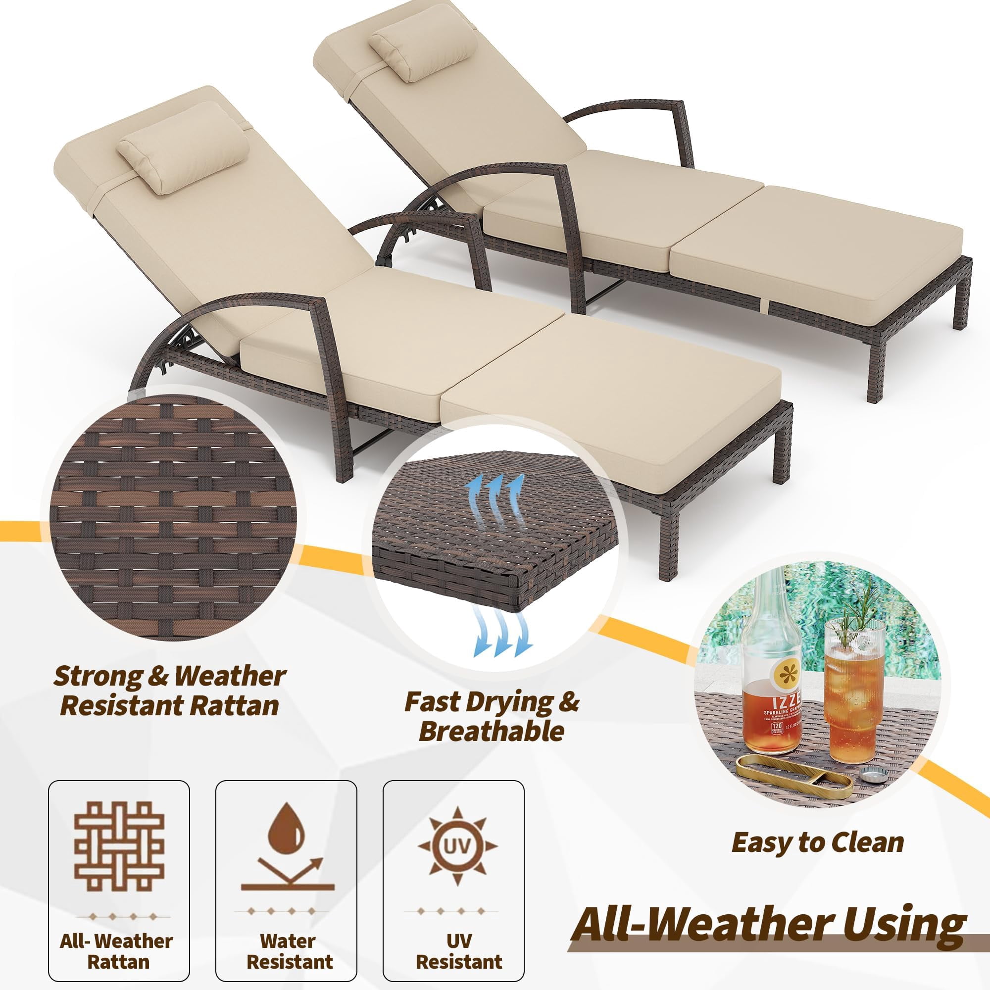 Click here for Edtara 2-Pack Patio Rattan Chaise Lounges  Outdoor... prices