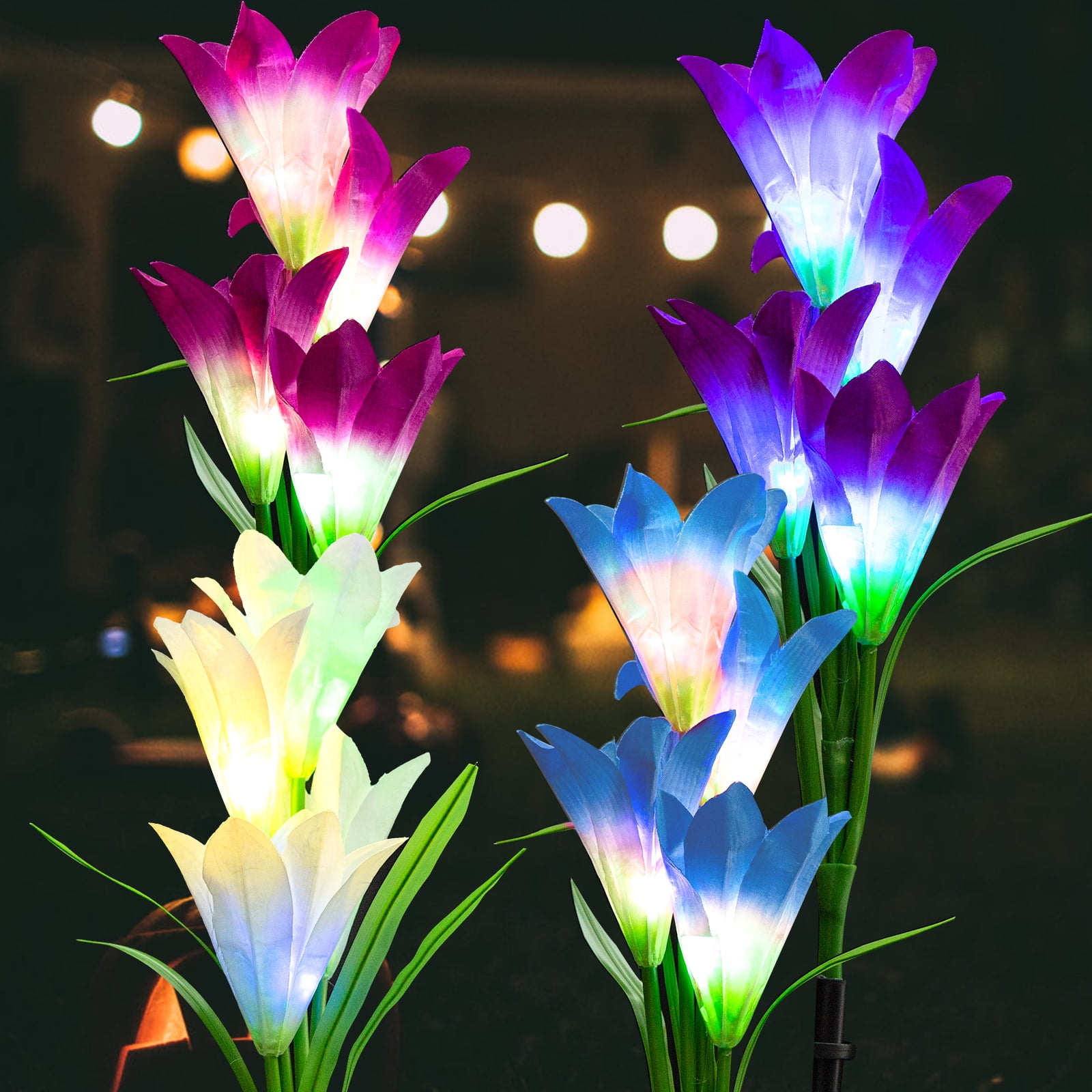 Keylever 4 Pack Solar Lily Flower Garden Stake Lights, 7 Colors ...