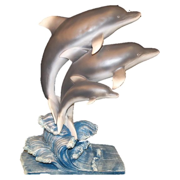Dolphins and Sea Turtle Statue Swimming on a Coral Reef Base Sea Coral ...