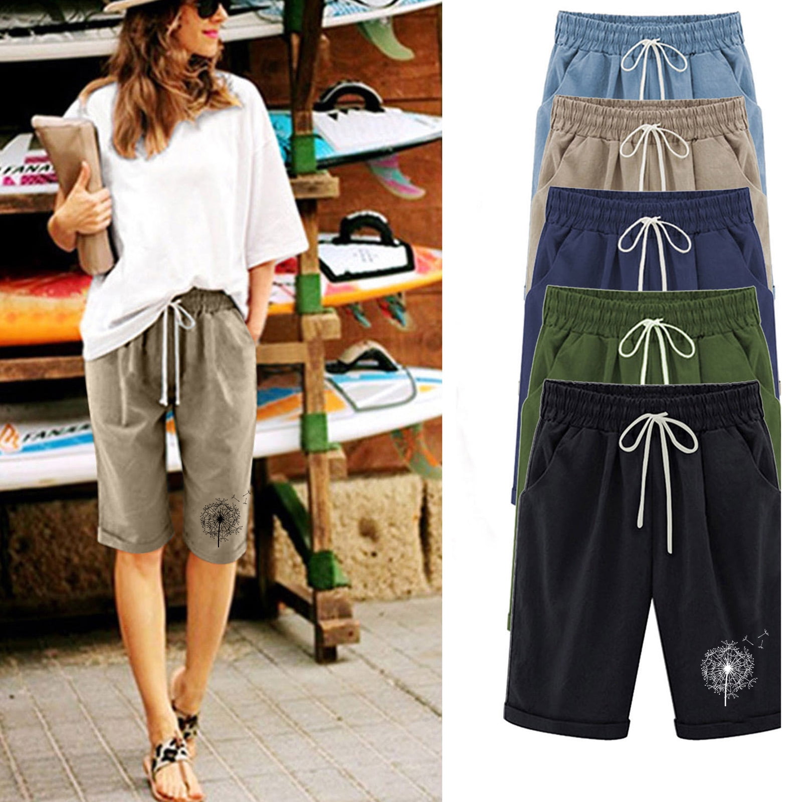 Click here for Ddapj Pyju Womens Cotton Linen Knee Length Shorts... prices