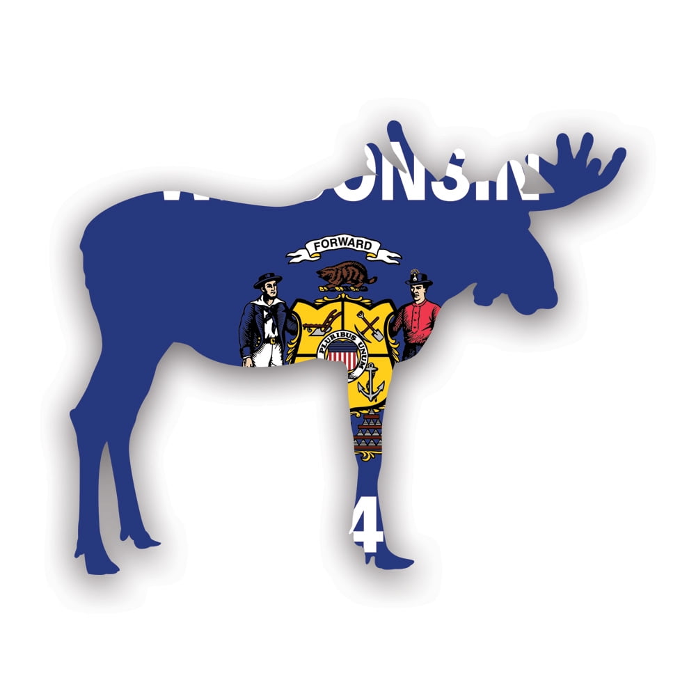 Wisconsin Moose Shaped Flag Sticker Decal - Self Adhesive Vinyl ...