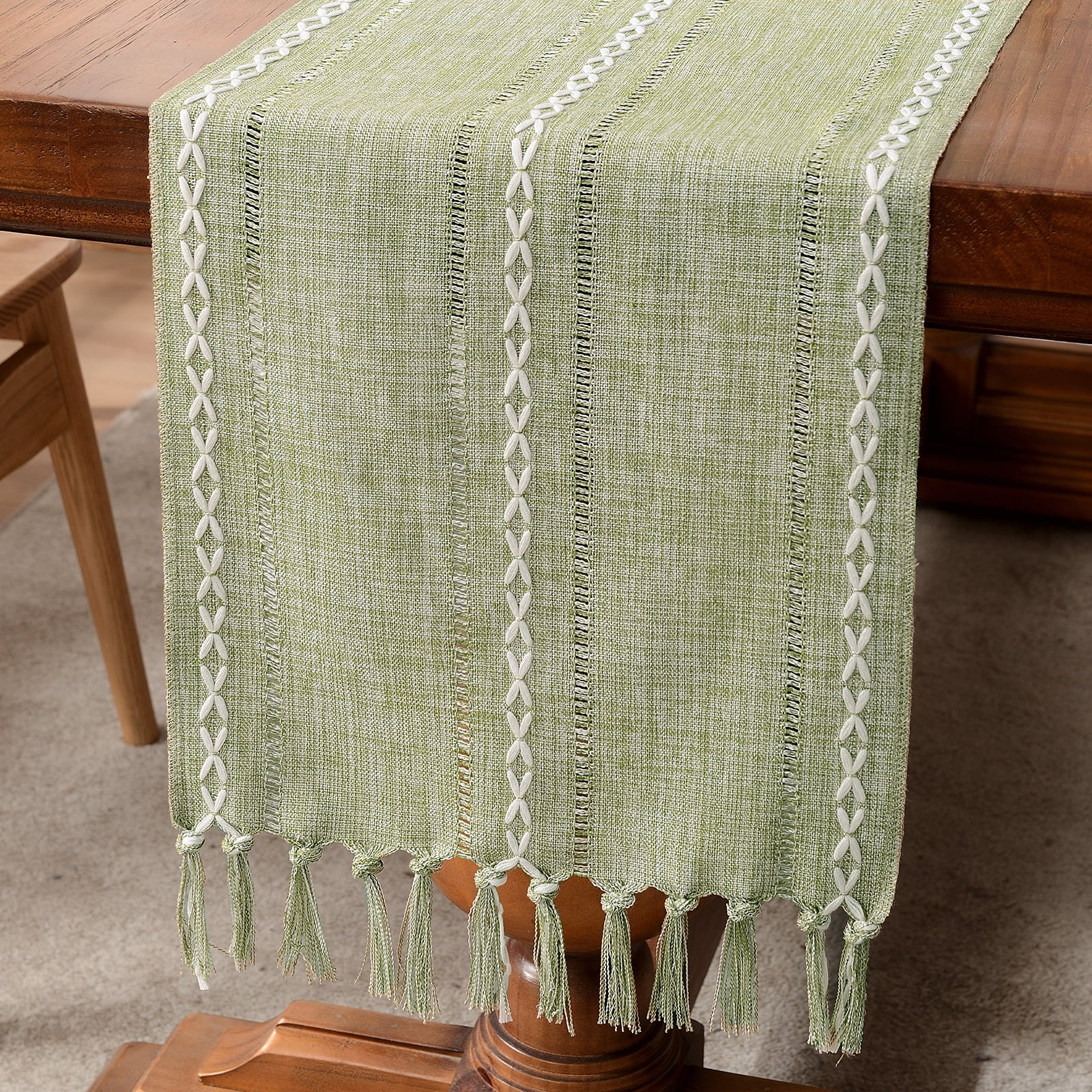 Wracra Washable Kitchen Fabric, Cotton Linen Hemstitched Table Runner ...