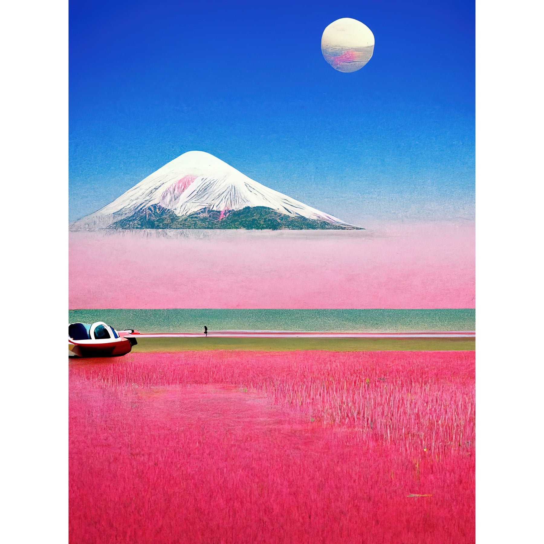 Surrealist Japanese Mount Fuji Landscape Painting Unframed Wall Art ...