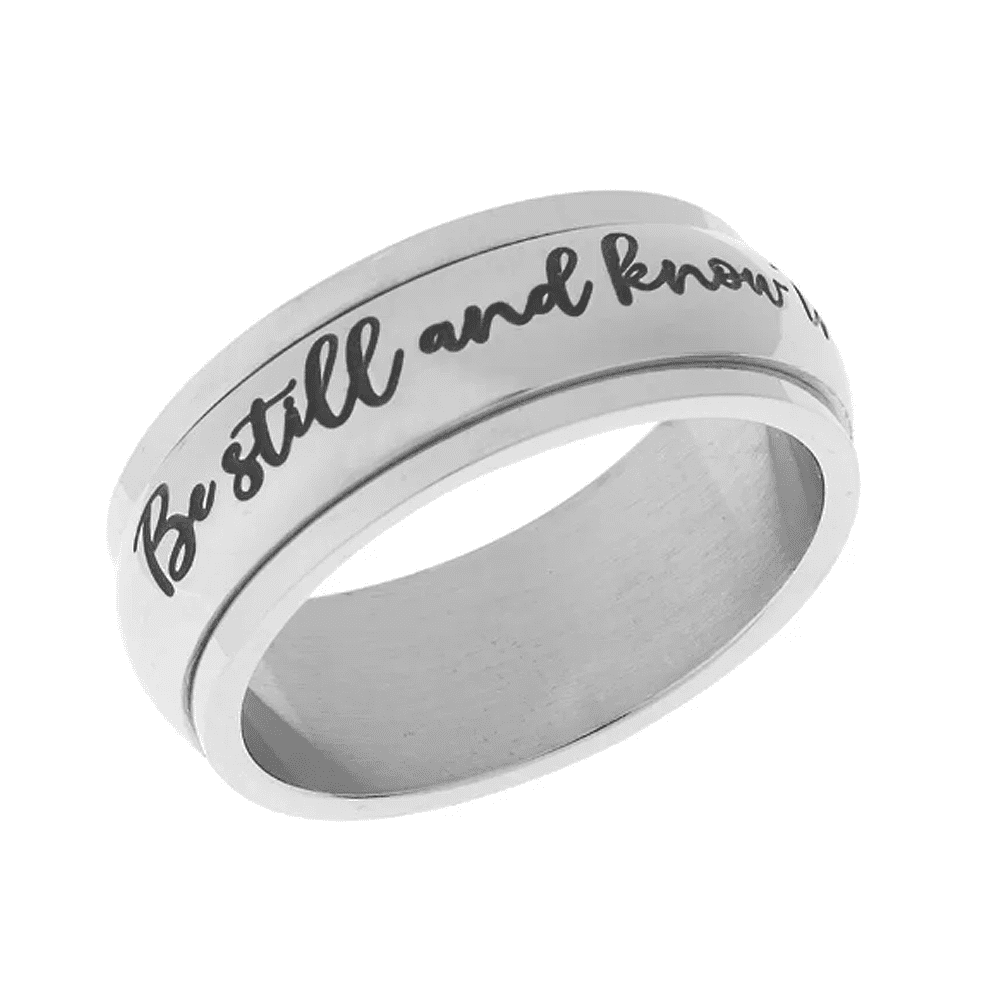 8mm Stainless Steel Women's Men's Inspirational Spinner Ring - Be Still ...