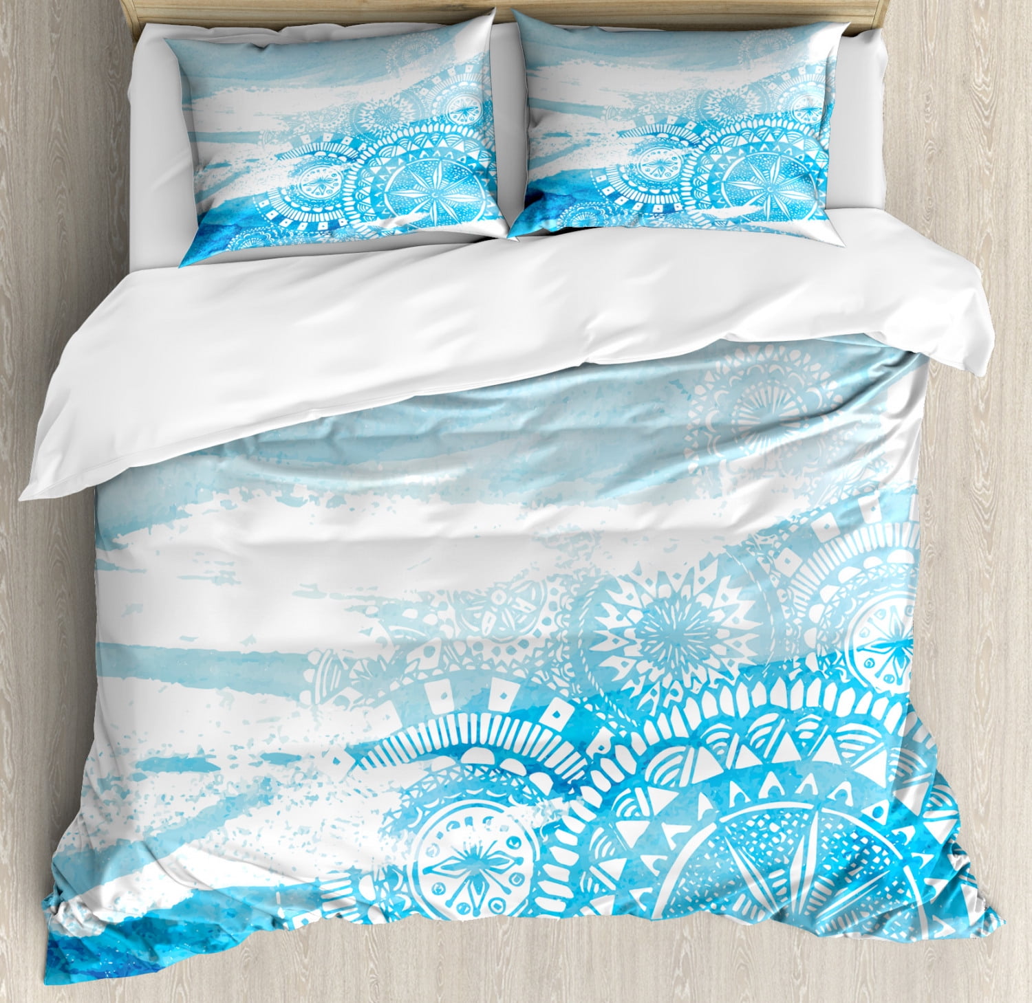Vintage Blue King Size Duvet Cover Set, Lace Inspired Oriental Design ...