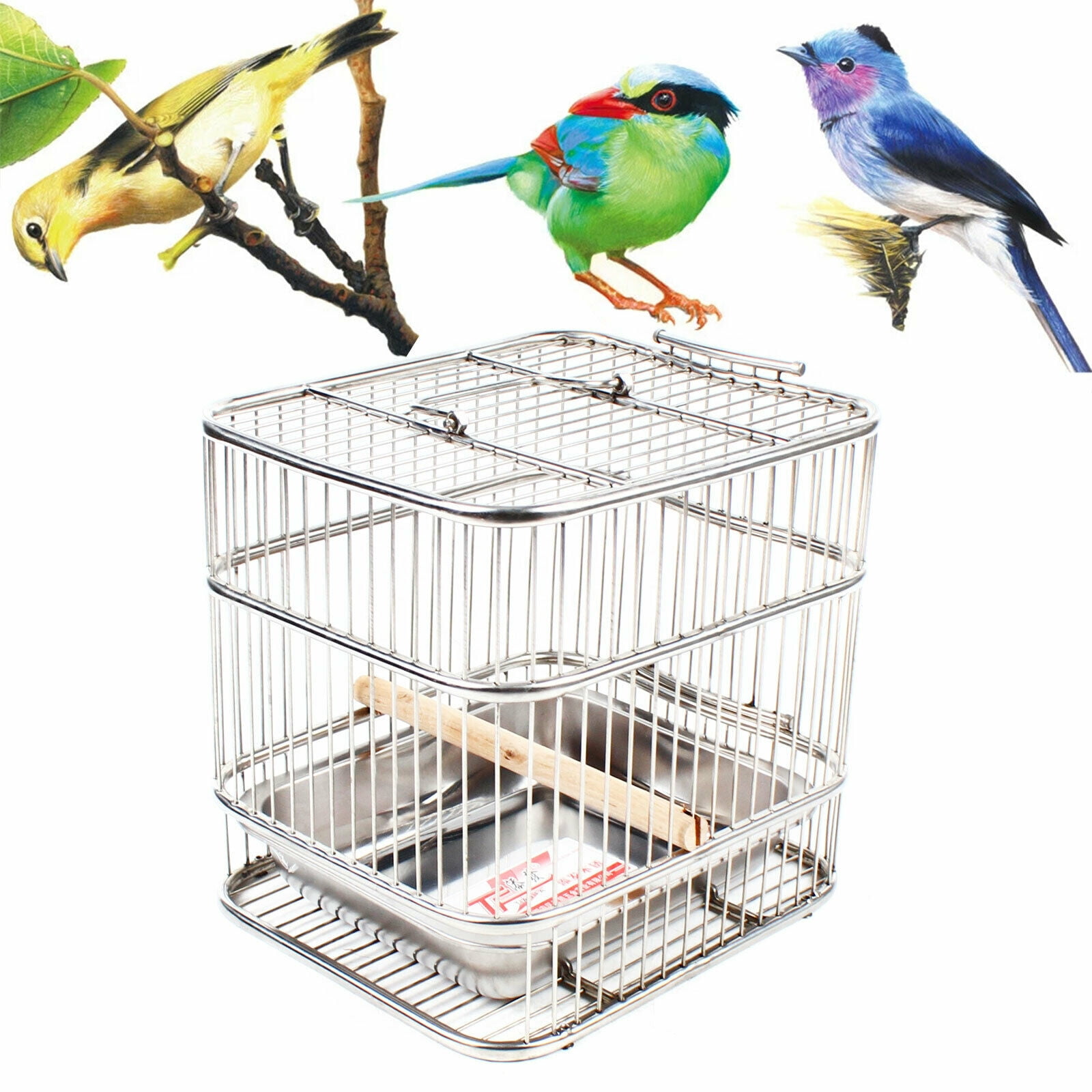 Miumaeov Stainless Steel Square Bird Cage Parrot Myna Carrier 3.3 LB ...