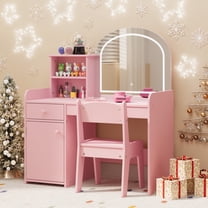 Kids Vanity Set with Lighted Princess Mirror Wooden Makeup Desk with ...