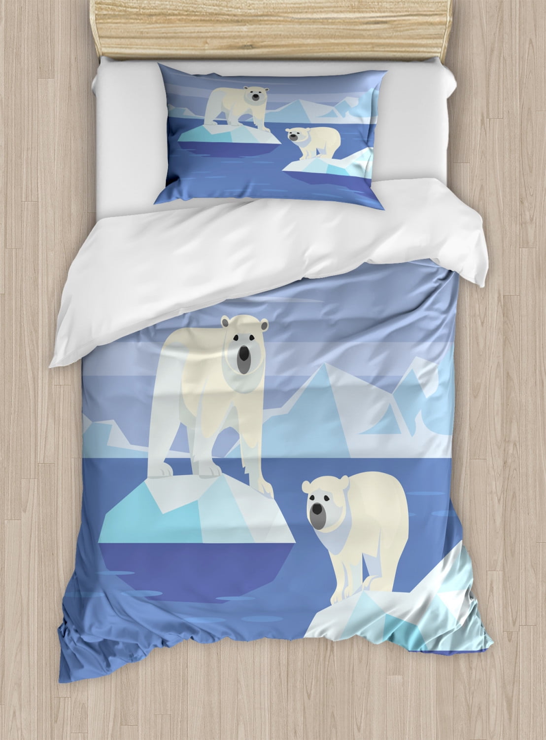 Polar Bear Duvet Cover Set Twin Size, Arctic Circle Animals Floating on ...
