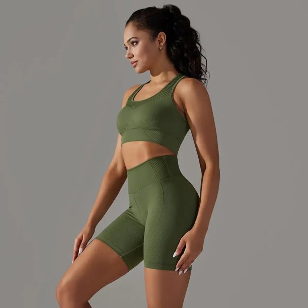 2 Pieces Fitness Racerback Bra Top Shorts Crop Yoga Suit Women Gym Vest ...