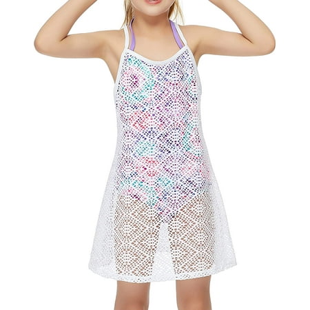 HUACA Girls Swim Cover Ups Beach Crochet Mesh Crossback Swimsuits Cover ...